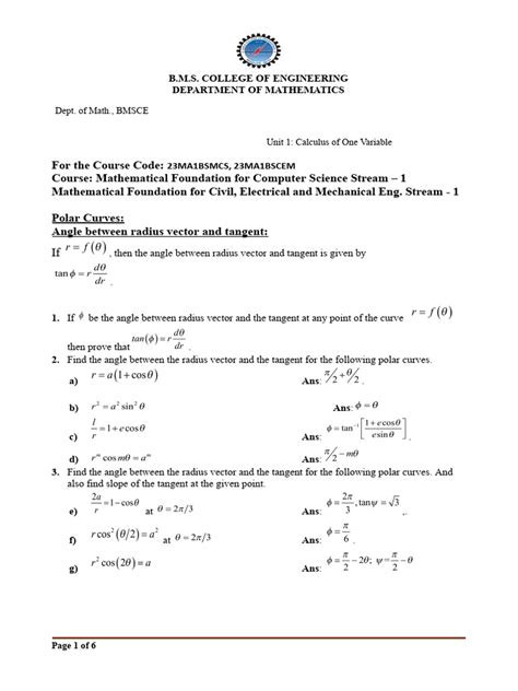 Unit 1 Calculus Of One Variable Pdf Curvature Tangent