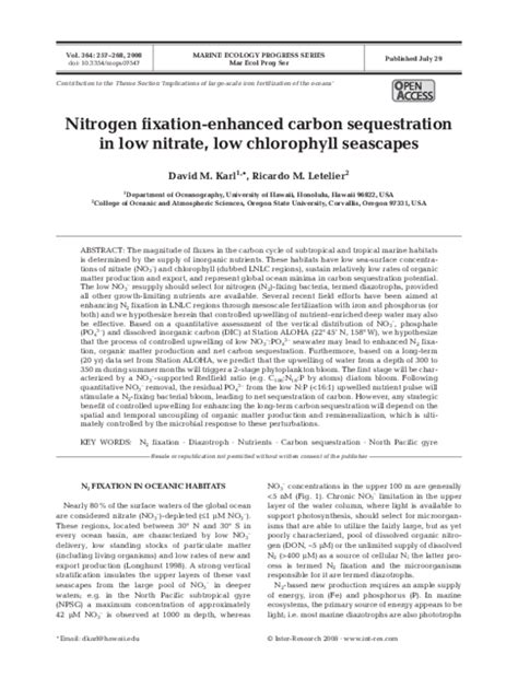 Pdf Nitrogen Fixation Enhanced Carbon Sequestration In Low Nitrate