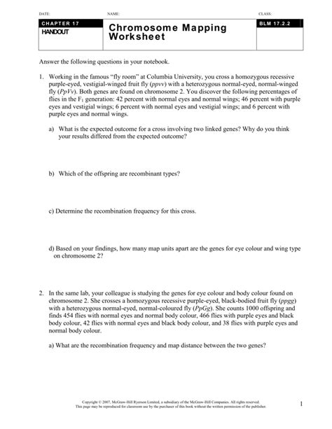 Chromosome Mapping Worksheet — Db