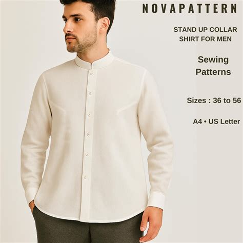 Mens Stand Collar Shirt Sewing Pattern Mandarin Collar Shirt Pdf