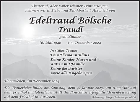 Traueranzeigen Von Edeltraud Bölsche Abschied Nehmen De