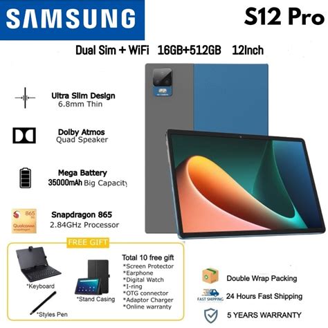 5g Tablet Samsung Galaxy 12 Inch Tablet S12 Pro 16gb512gb Learning