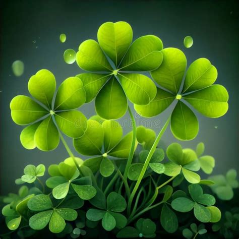 Graphics A Bouquet Of Four Leaf Clovers Green Tones Stock Illustration