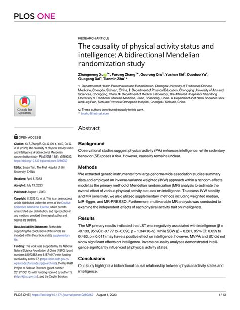 Pdf The Causality Of Physical Activity Status And Intelligence A