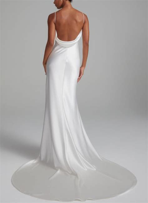 Cowl Neck Backless Sheath Column Chapel Train Wedding Dresses With Silk