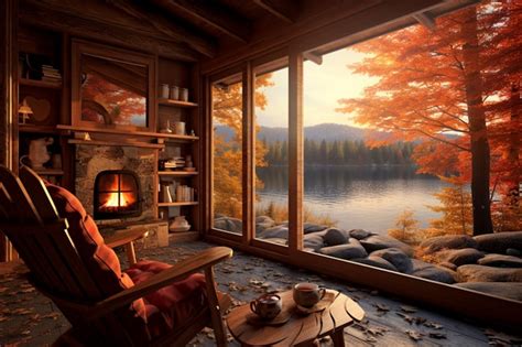 Cozy Autumn Cabin View Thanksgiving Background Image Wallpaper