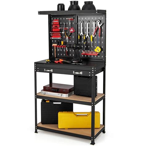 Costway Tool Storage Workbench With Pegboard Tool Organisation Work