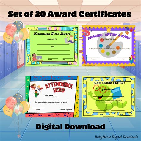 Set Of 20 Award Certificates For Elementary School Students Awards For