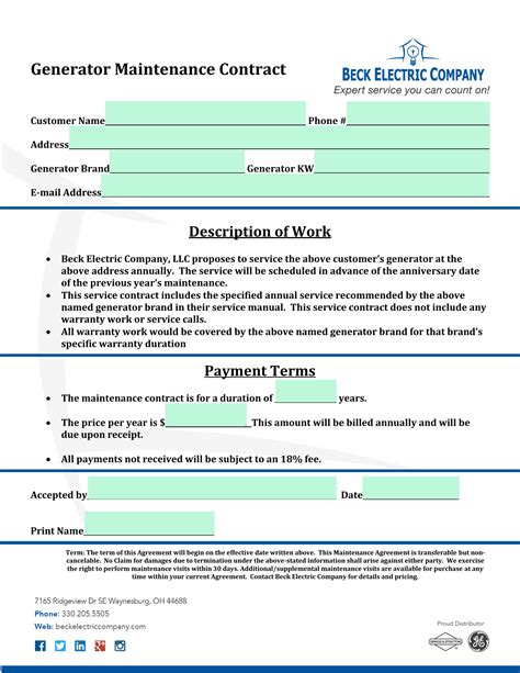 Generator Maintenance Contract