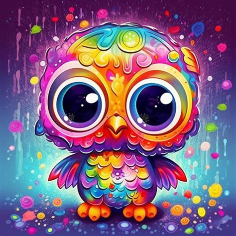 Premium Ai Image Beautiful Owl Chibi Style With Colorful Background