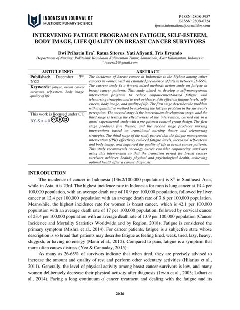 Pdf Intervening Fatigue Program On Fatigue Self Esteem Body Image