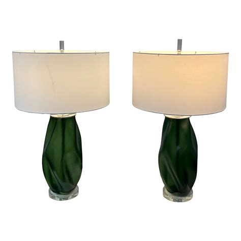 Uttermost Jim Parsons Esmeralda Frosted Emerald Green Glass Table Lamps