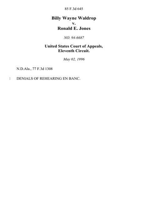 Billy Wayne Waldrop V Ronald E Jones 85 F 3d 645 11th Cir 1996 Pdf