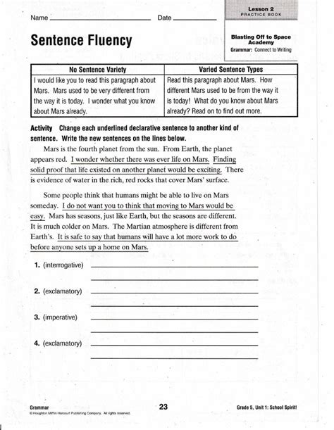 Fluency Sentences Worksheets Library