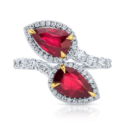 Pear Shape Ruby And Oval Diamond Bypass Ring Ounce Collection