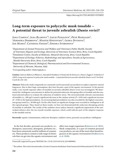 Pdf Long Term Exposure To Polycyclic Musk Tonalide A Potential