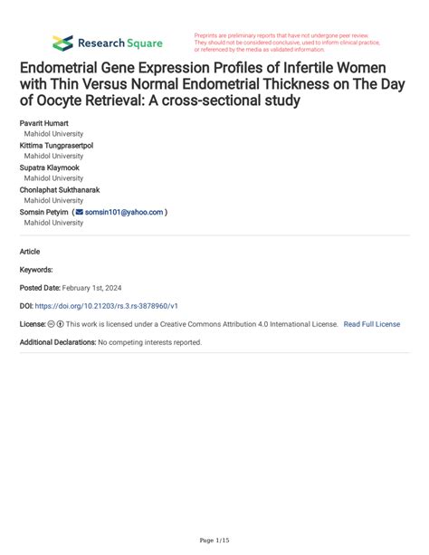 Pdf Endometrial Gene Expression Profiles Of Infertile Women With Thin Versus Normal