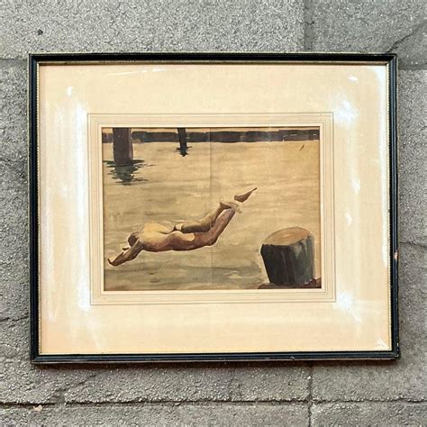 Vintage Boho 1940s Nude Diver Watercolor For Sale At 1stdibs
