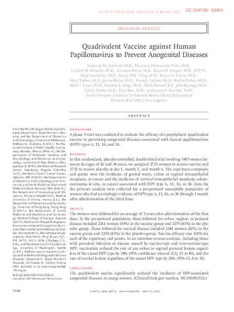 Pdf Quadrivalent Vaccine Against Human Papillomavirus To Prevent High