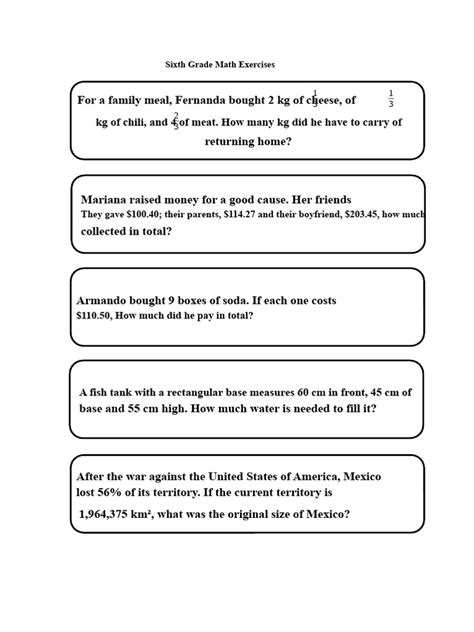 Sixth Grade Math Exercises Pdf