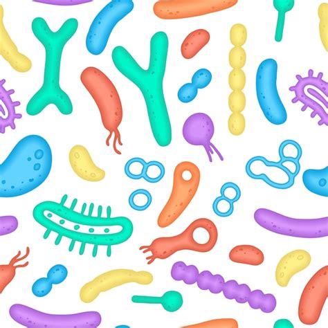 인간의 미생물군유전체는 원활한 패턴 벡터 이미지 Bifidobacteria Lactobacilli Lactic Acid