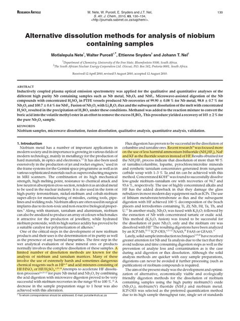 Alternative Dissolution Methods For Analysis Of Niobium Containing Samples Pdf Detection