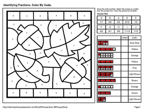 Fall Color By Code Identifying Fractions By Whooperswan Tpt