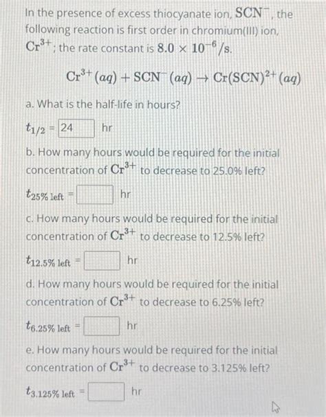 Solved In The Presence Of Excess Thiocyanate Ion Scn− The