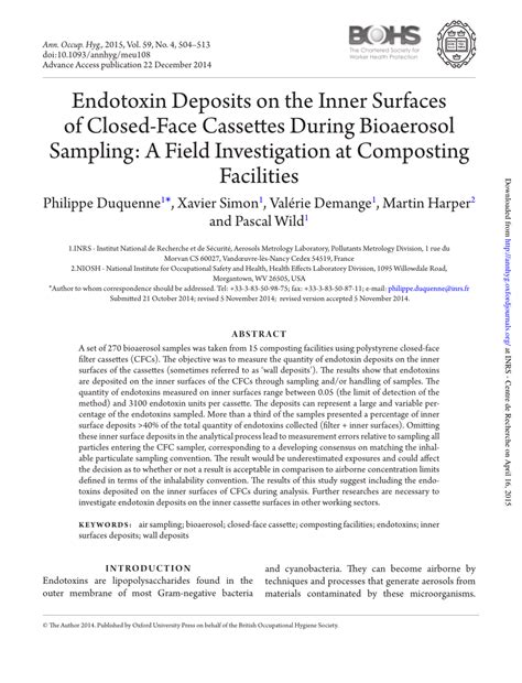 Pdf Endotoxin Deposits On The Inner Surfaces Of Closed Face Cassettes