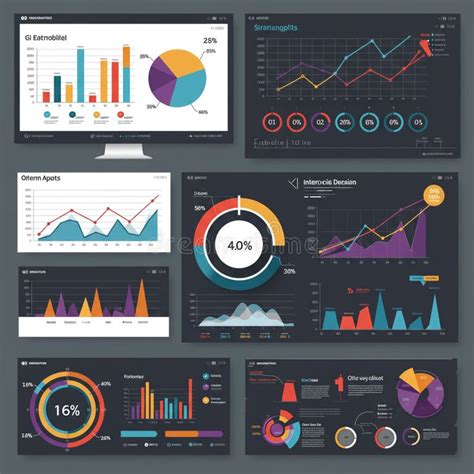 Various Infographic Elements Including Bar Graphs Pie Charts And Line Graphs Bright Stock