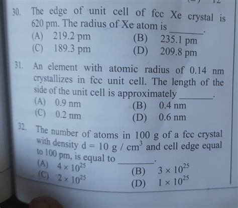 An Element With Atomic Radius Of 0 14 Nm Crystallizes In Fcc Unit Cell T