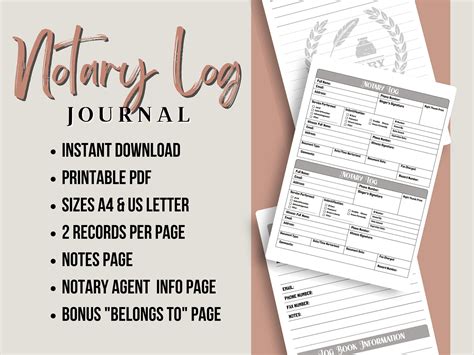 Printable Notary Journal Notary Log Notary Book Printable Pdf Instant