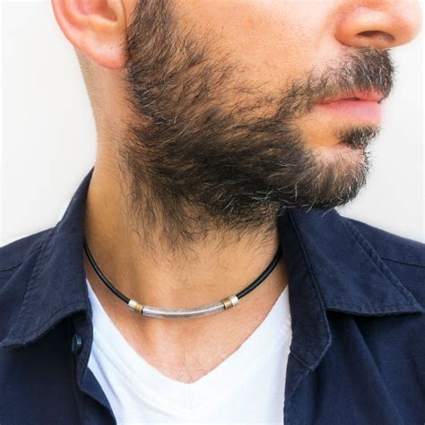 Mens Black Leather Choker Mens Choker Necklace Mens Leather