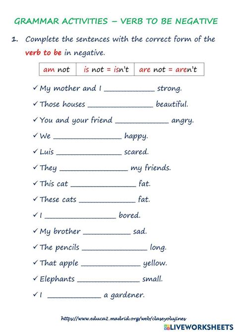 Negative To Be Verb Exercises
