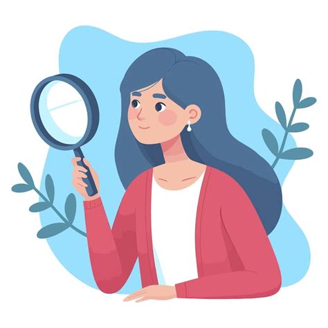 Woman Looking Through A Magnifying Glass Flat Cartoon Vector