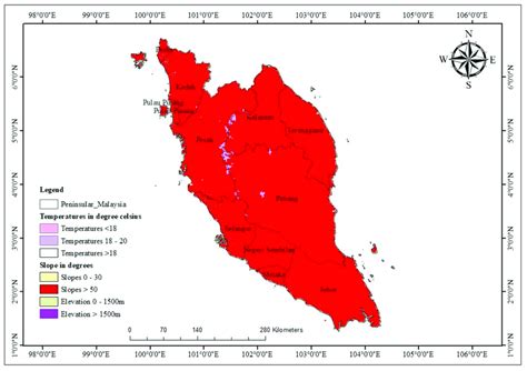 Combine Temperature Slope And Elevation Map Showing Areas