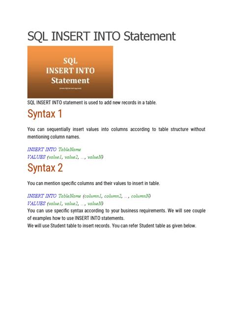 Sql Insert Into Statement Explained Pdf Teaching Methods