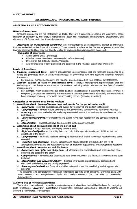 Solution Assertions Audit Procedures Evidence Studypool