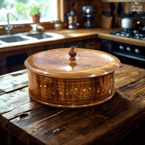 Wooden Hotpot Brass Work Handicraft Pakistan