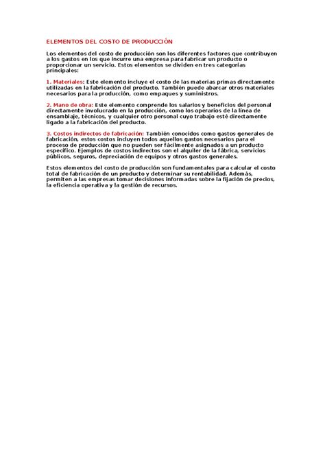 Elementos Del Costo De Producción Elementos Del Costo De ProducciÓn