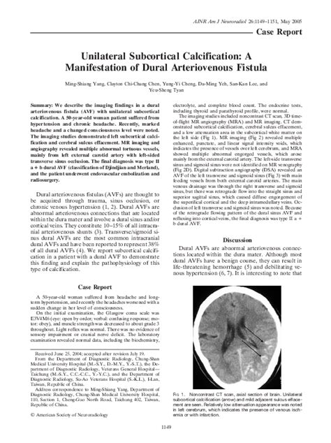 Pdf Unilateral Subcortical Calcification A Manifestation Of Dural Arteriovenous Fistula