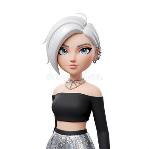3d Fashion Cartoon Silver Haired Girl Trendy Outfit Image Stock Illustration Illustration Of