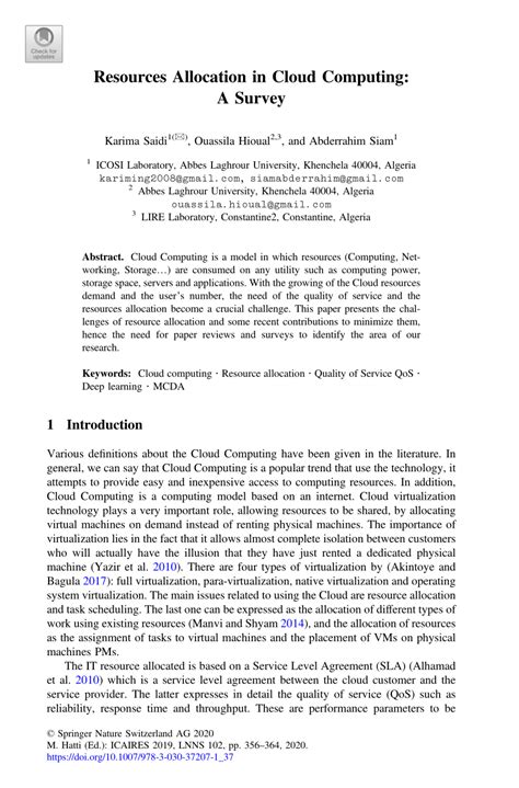 Pdf Resources Allocation In Cloud Computing A Survey