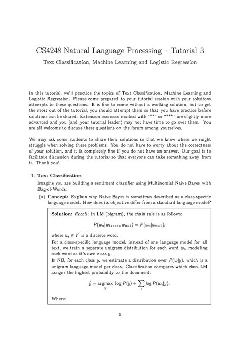 Cs4248 Natural Language Processing Tutorial 3 Solutions Text