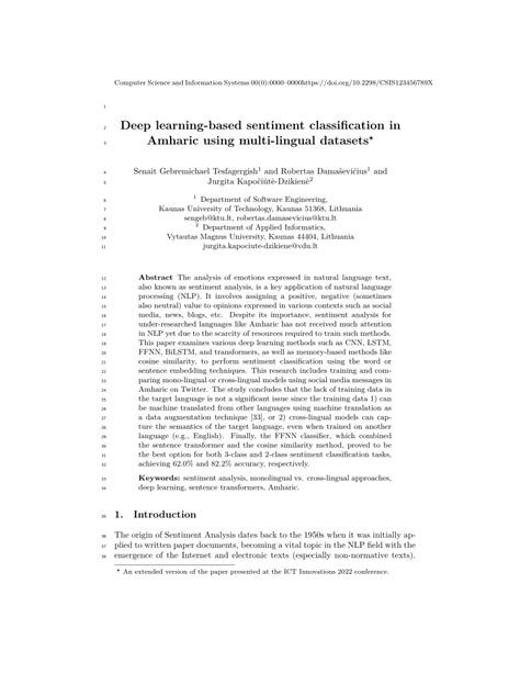 Pdf Deep Learning Based Sentiment Classification In Amharic Using