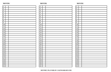Printable Monthly Planner Templates Vertical Month Planner Template