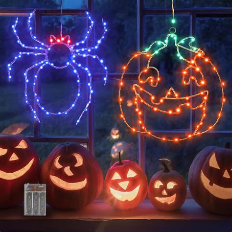 Guasslee Halloween Window Decorations Lights 2pcs Pumpkin And Spider