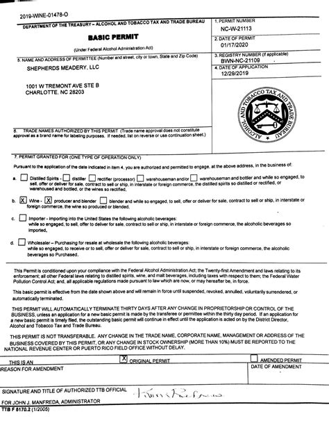 Got Our Ttb Permit Today Progress Shepherds Meadery Facebook