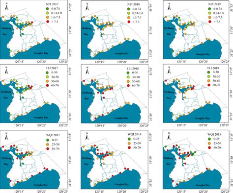Spatiotemporal Distribution Of Tli Wqi And Npi Values In The Estuary