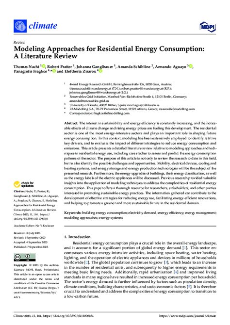Pdf Modeling Approaches For Residential Energy Consumption A Literature Review